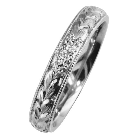 Platinum Forget-Me-Not Engraved Wedding Band | London Victorian Ring ...