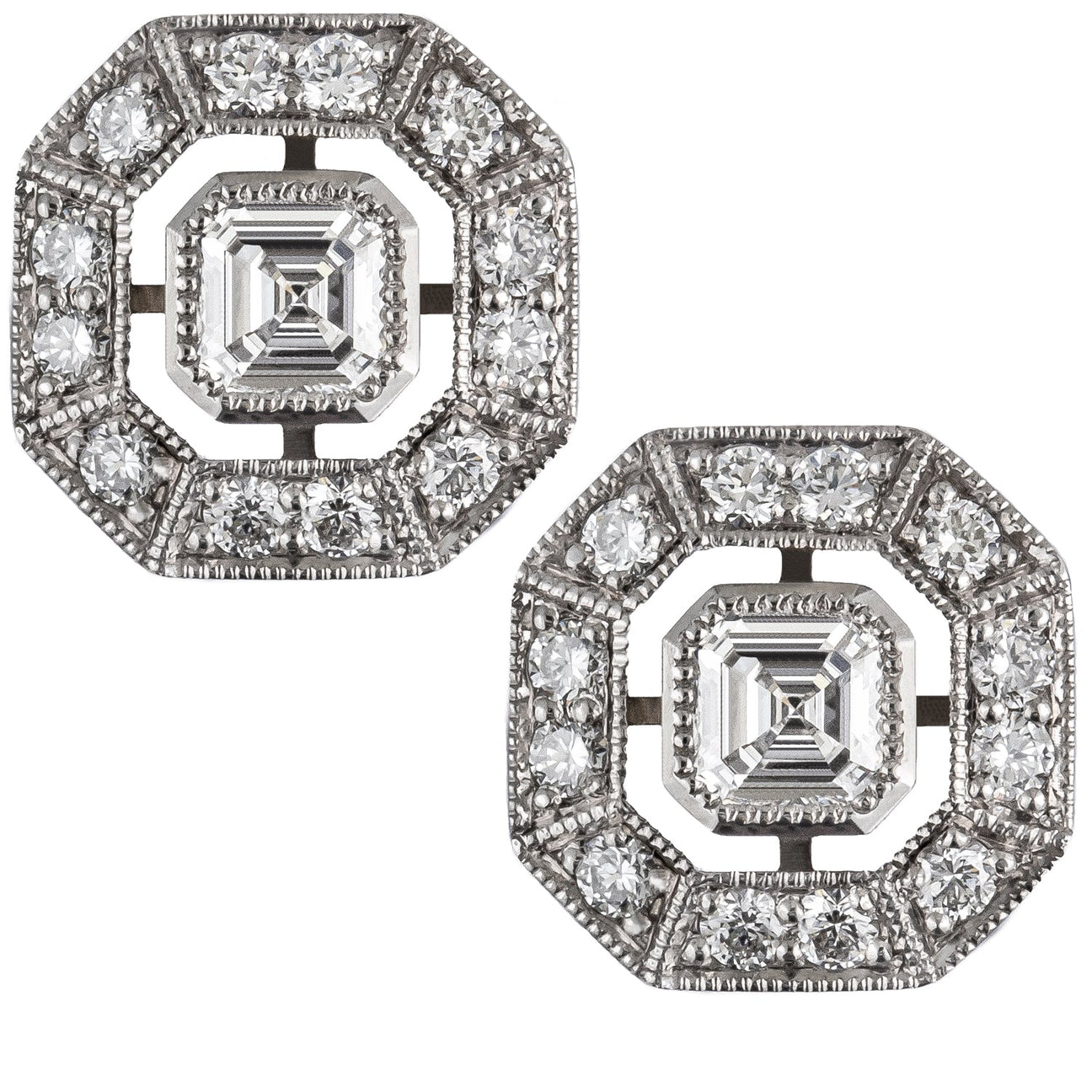 Asscher Cut Diamond Earrings | Cluster Earrings | London Victorian Ring ...