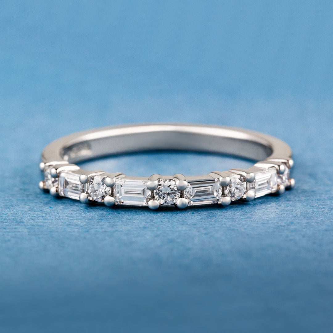 Baguette & Round Diamond Half Eternity Wedding Ring | London Victorian ...