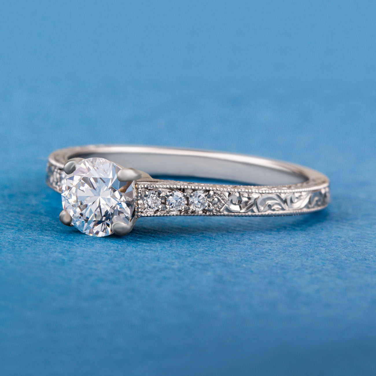 Hand Engraved Engagement Ring with GIA Diamond | London Victorian Ring ...