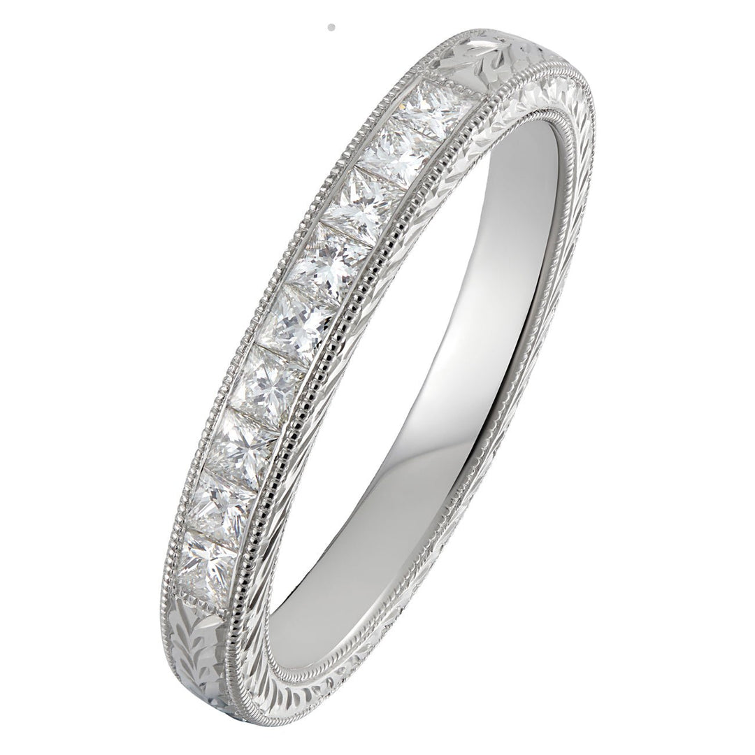 Princess Cut Wedding Band with Laurel Engraving | London Victorian Ring ...