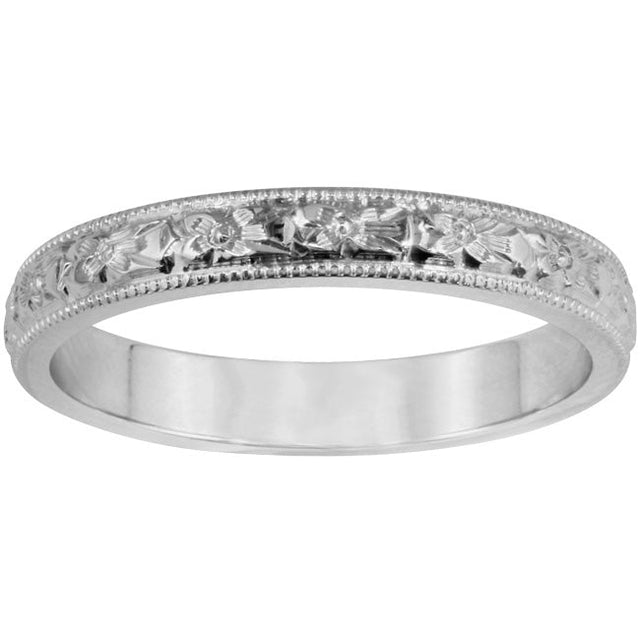 Platinum Forget-Me-Not Engraved Wedding Band | London Victorian Ring ...