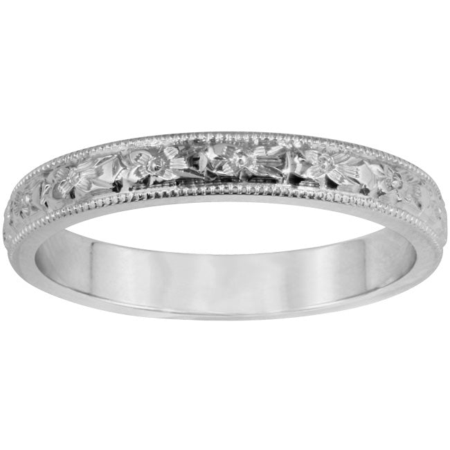 Platinum Forget-Me-Not Engraved Wedding Band | London Victorian Ring ...