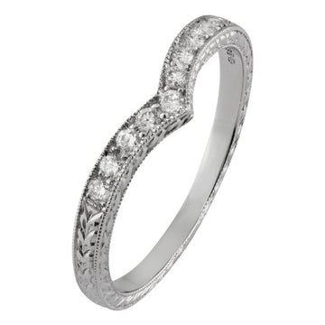 Engraved V-Shaped Diamond Wedding Ring | Platinum | London Victorian ...