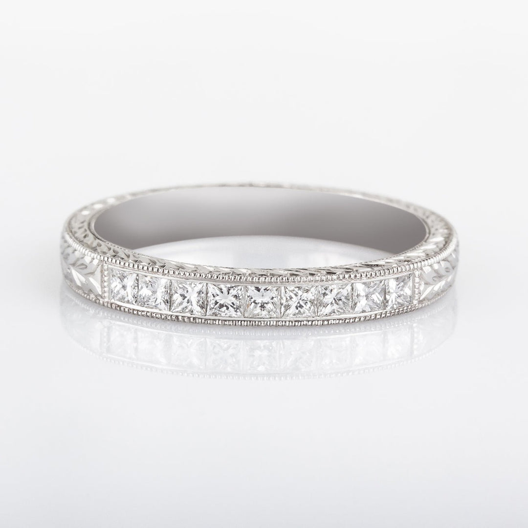 Princess Cut Wedding Band with Laurel Engraving | London Victorian Ring ...