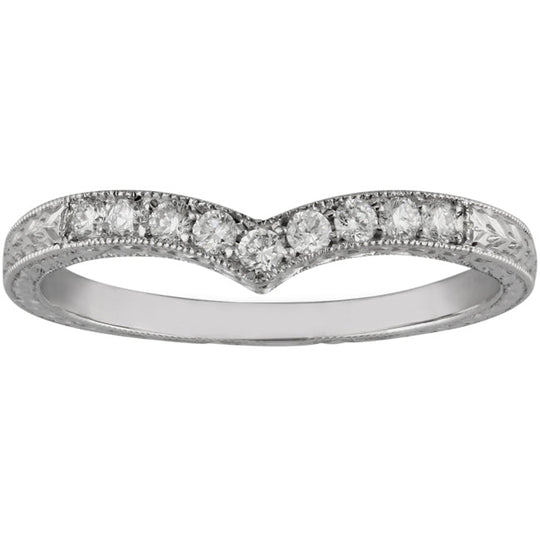 Engraved V-Shaped Diamond Wedding Ring | Platinum | London Victorian ...