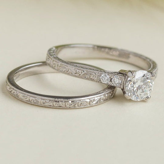 Vintage Scroll Pattern Engraved Diamond Engagement Ring | Hatton Garden ...